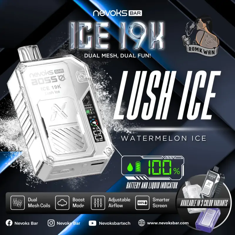 Nevoks Bar Ice 19k 19000 Puffs รุ่นใหม่ บอดี้สวย มีสายห้อยคอ